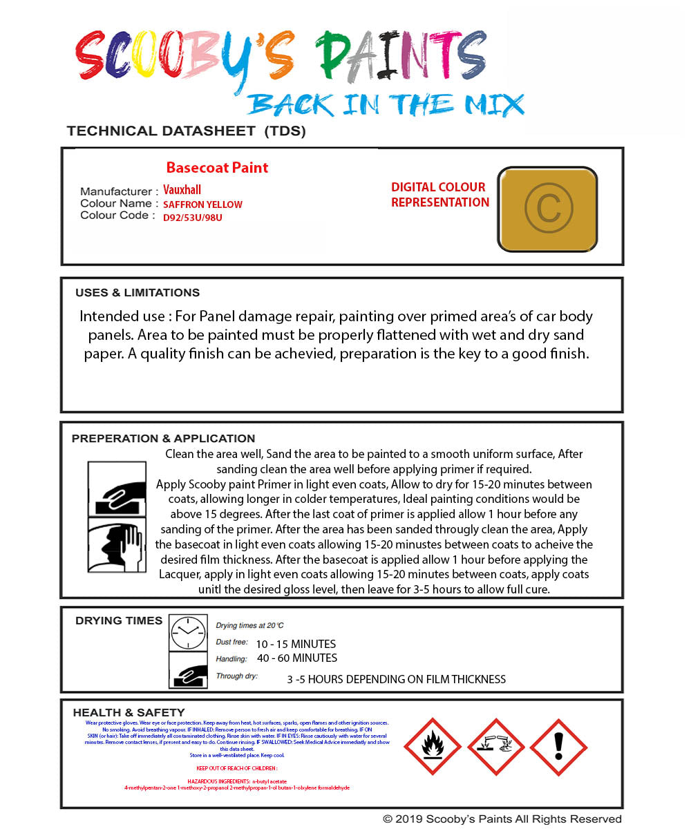 Paint Mixed Vauxhall Movano Saffron Yellow 396/53U/98U Basecoat Car Sp ...