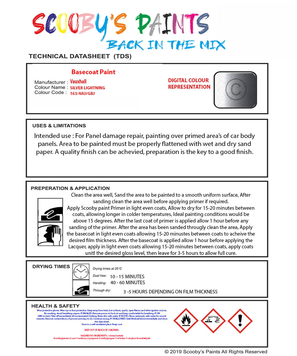 Cellulose Paint Mixed Vauxhall Signum Silver Lightning 163/4Au/Gbj Car ...
