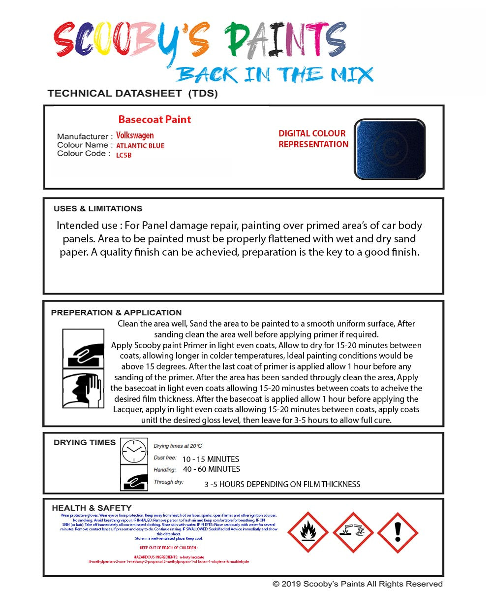 Paint Mixed Volkswagen Passat Atlantic Blue Lc5B Basecoat Car Spray Pa ...