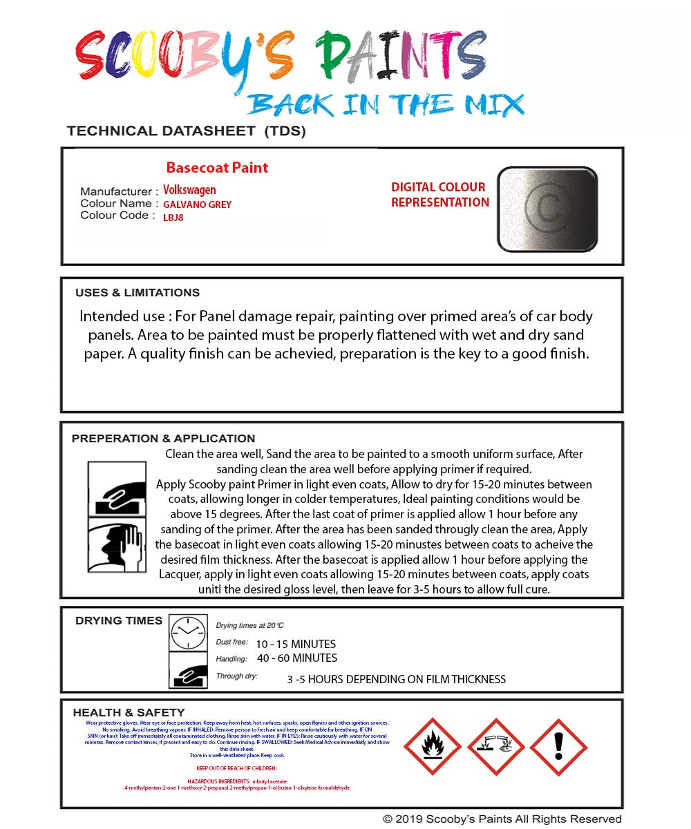 Paint Mixed Volkswagen Up Galvano Grey Lbj8 Basecoat Car Spray Paint ...
