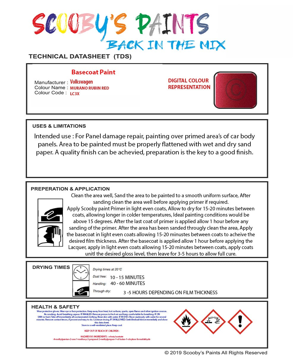 Paint Mixed Volkswagen Golf Murano Rubin Red Lc3X Basecoat Car Spray P ...