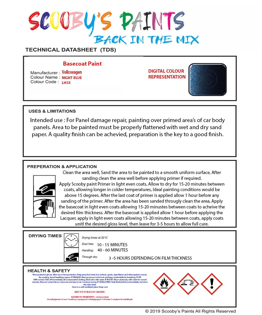 Paint Mixed Volkswagen Golf Cabrio Night Blue Lh5X Basecoat Car Spray ...