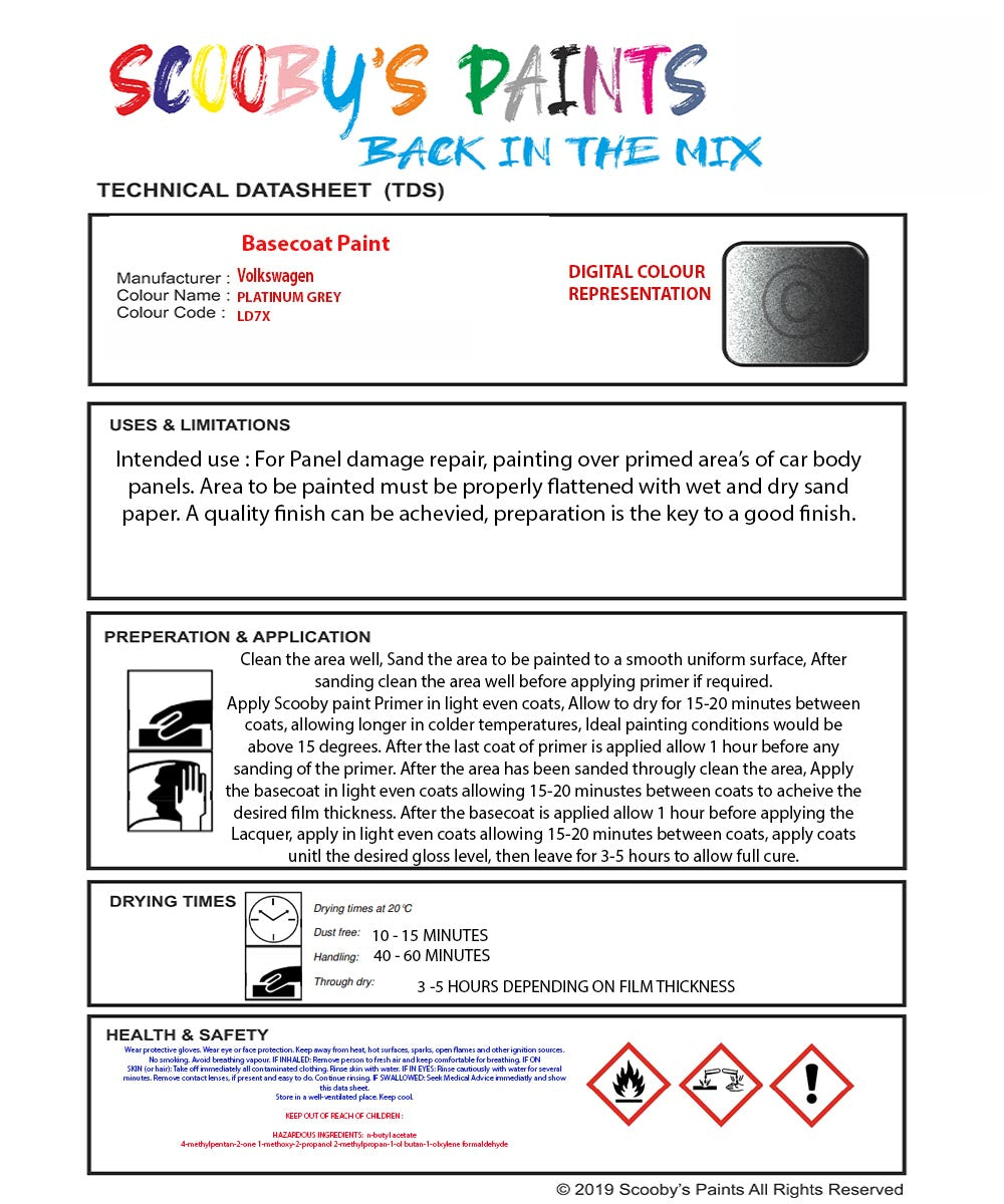 Paint Mixed Volkswagen Jetta Sportwagen Platinum Grey Ld7X Basecoat Ca ...