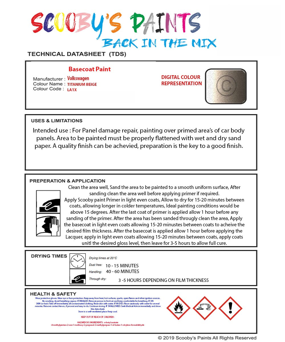 Paint Mixed Volkswagen Tiguan Titanium Beige La1X Basecoat Car Spray P ...