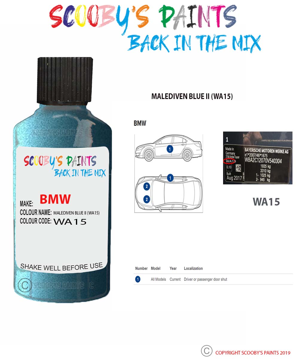 Paint For Bmw Z3 Malediven Blue Ii Code Wa15 Touch Up Paint Scratch St ...