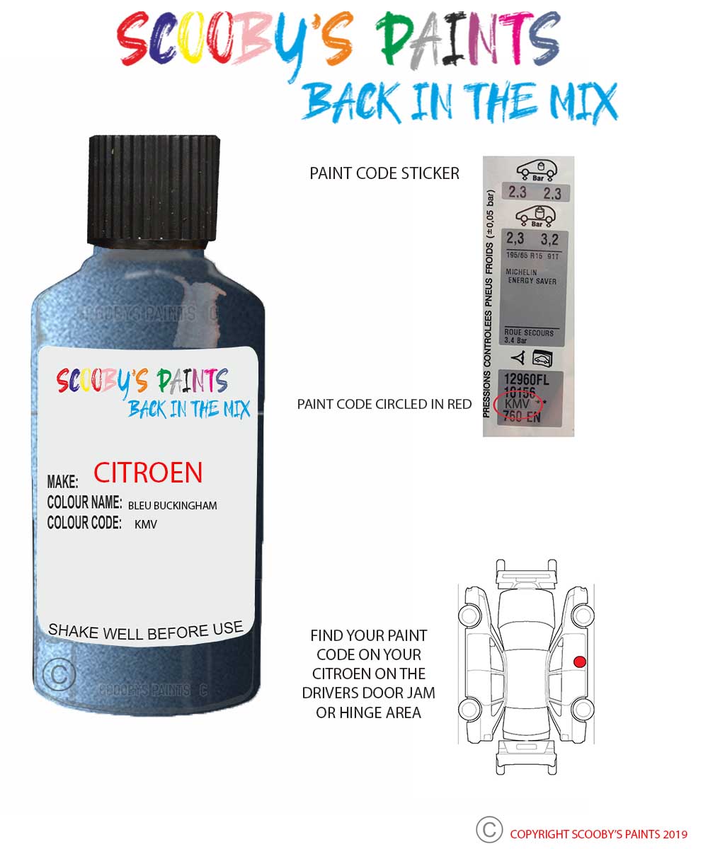 Paint For Citroen C1 Bleu Buckingham Code Kmv Touch Up Paint Scratch S ...