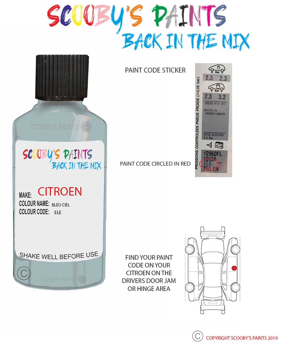 Paint For Citroen C35 Van Bleu Ciel Code Ele Touch Up Paint Scratch St ...