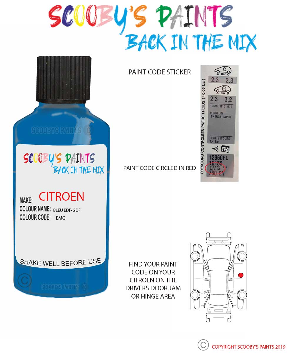Paint For Citroen C1 Bleu Edf-Gdf Code Emg Touch Up Paint Scratch Ston ...