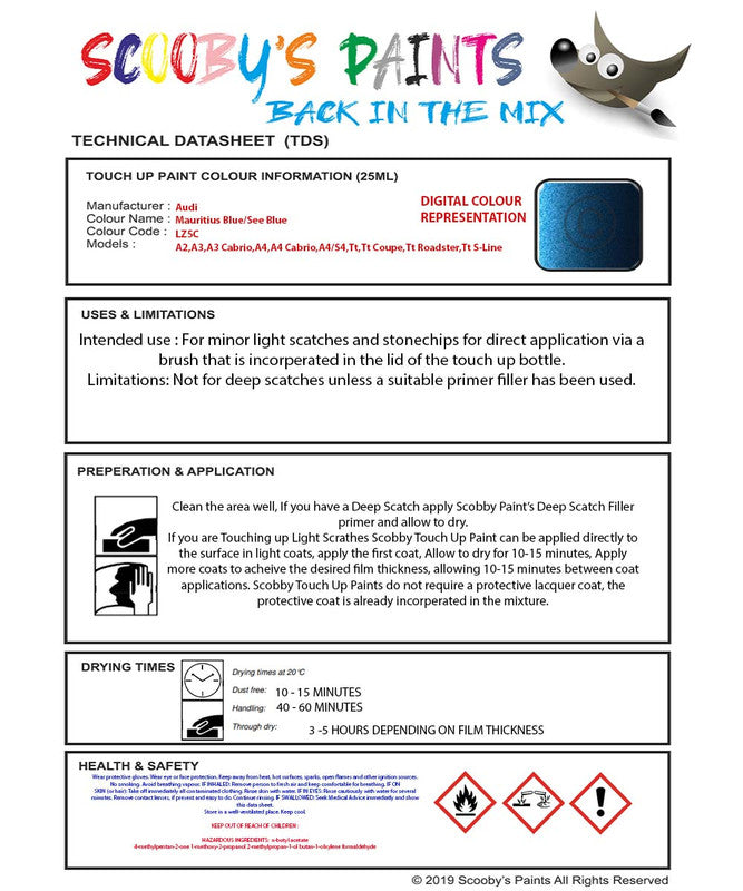 Paint For Audi A3 Cabrio Mauritius Blue See Blue Code Lz5C Touch Up Pa ...