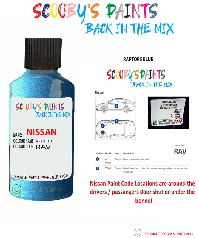 Paint For Nissan Note Raptors Blue Code Rav Touch Up Paint Scratch Sto ...