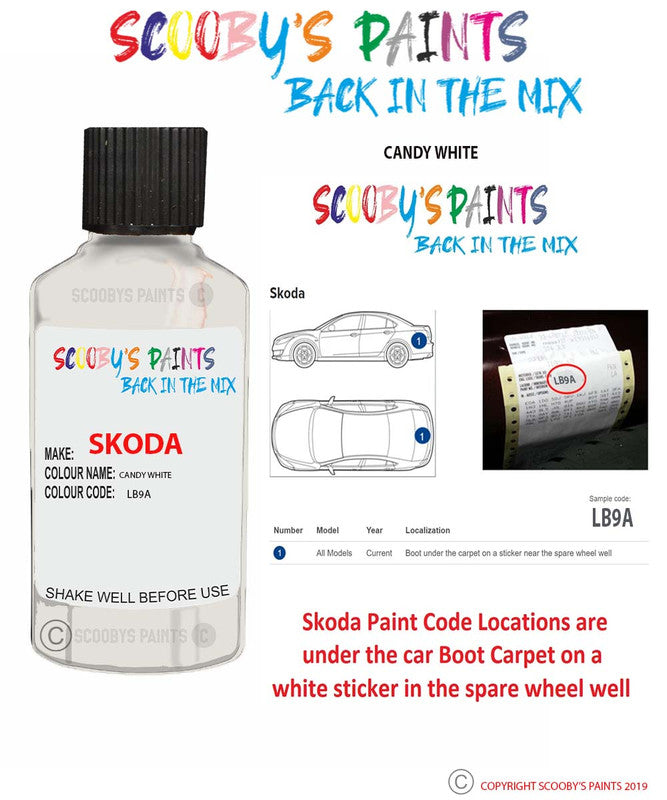 Paint For SKODA SUPERB CANDY WHITE Touch Up Scratch Repair Paint Code ...
