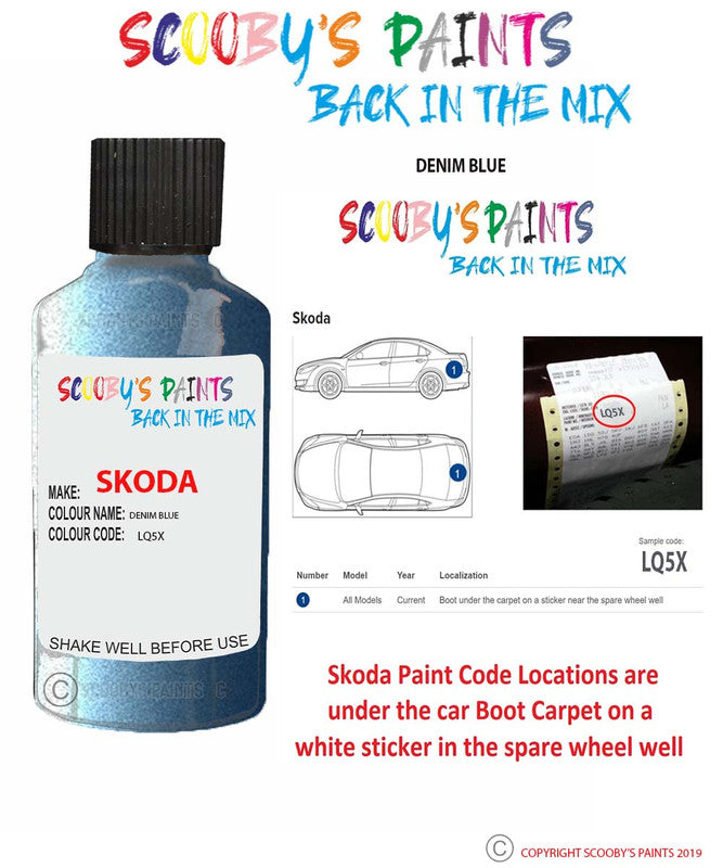 Paint For SKODA FABIA DENIM BLUE Touch Up Scratch Repair Paint Code LQ ...