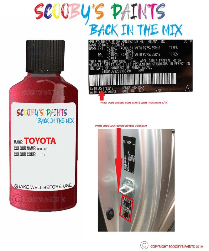 Paint For Toyota Yaris Red Code 3S1 Touch Up Paint Scratch Stone Chip ...