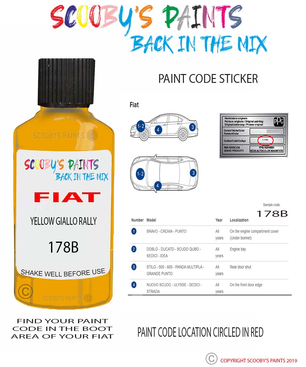 Paint For Fiat/Lancia 500 Giallo Rally Code 178B Car Touch Up Paint ...